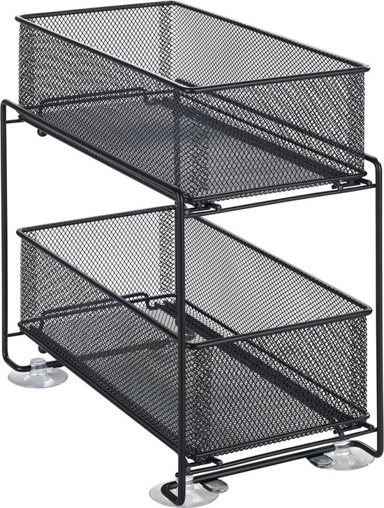 Wenko Zwart uitschuifbaar rek keukenkast 2 manden - Zwart ...