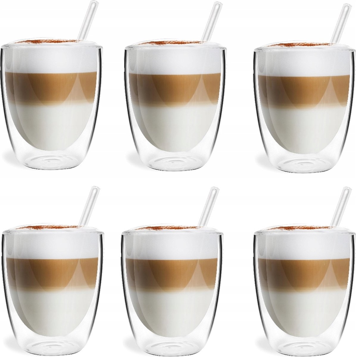 Dubbelwandige Glazen + 6 Glazen Rietjes- Set Van 6 - Latte Macchiato Espresso... | bol