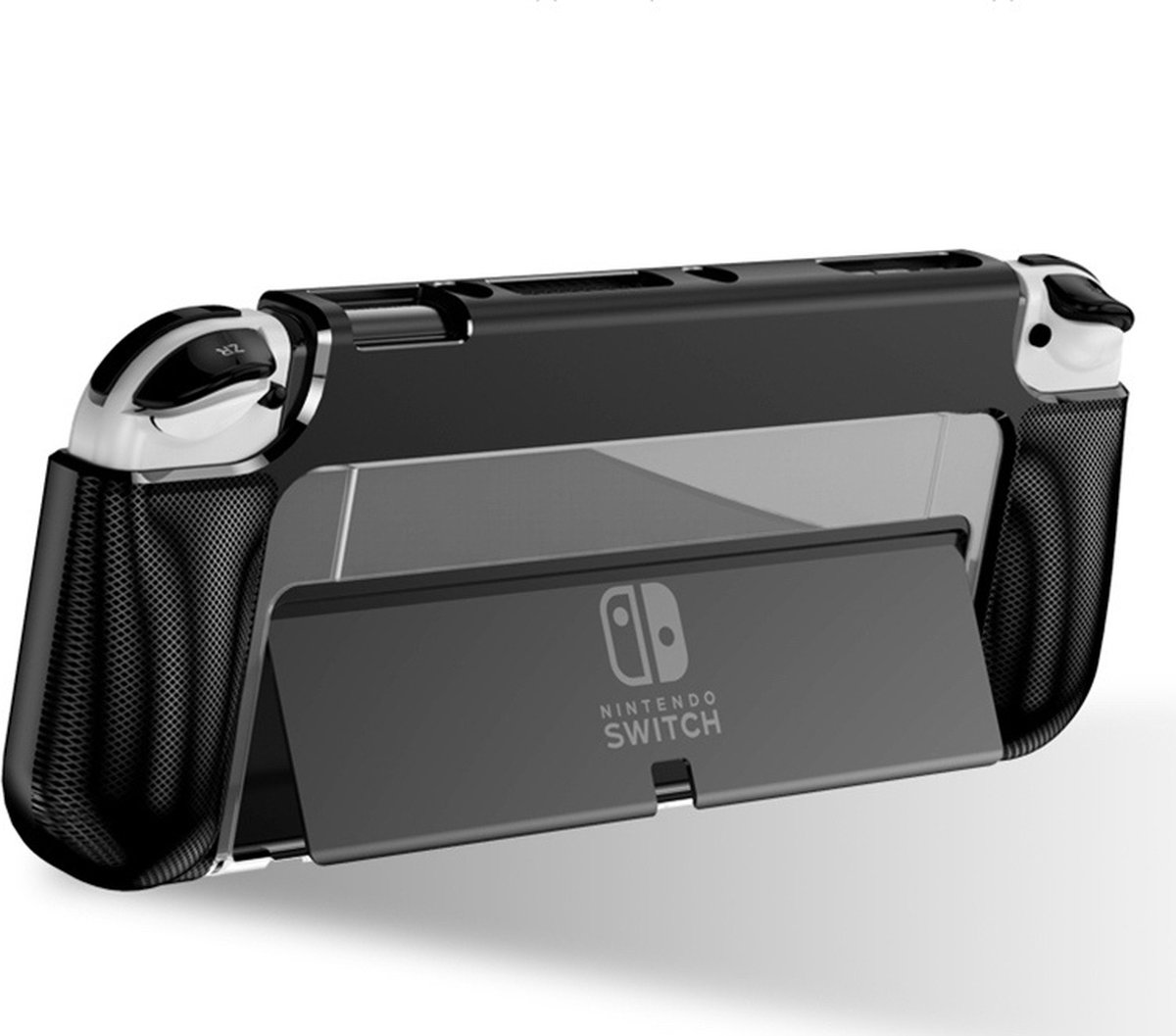 Grip Tpu Bescherm Hoes Skin Voor Nintendo Switch Oled Zwart