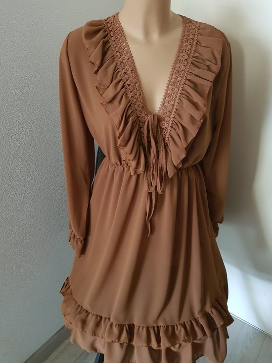 Dames jurk kort met roezel camel One size | bol.com