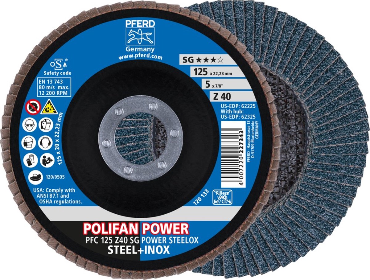 PFERD - POLIFAN-lamellenslijpschijf - PFC 125 Z 40 SG POWER STEELOX | bol.com