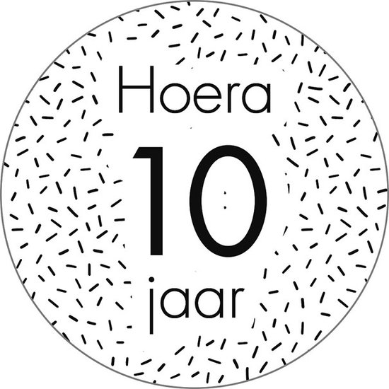 Sluitsticker Sticker – Hoera 10 jaar – Wit / Zwart – Confetti | Envelop ...