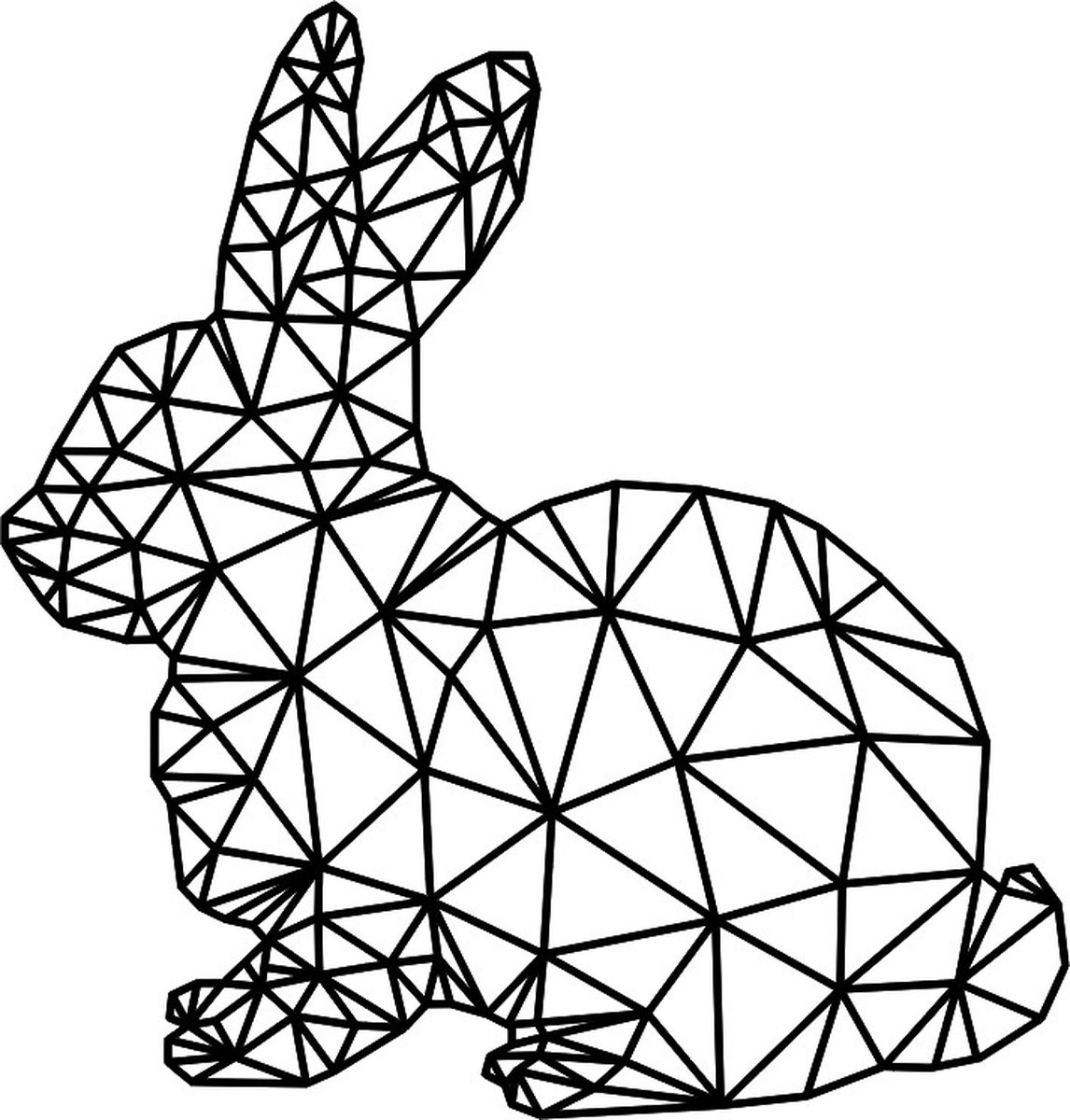 Geometrisch Konijn - H 70cm B 67cm (XL) - Line art - Wall art ...