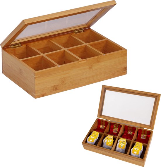 Cheqo® Theekist - Theedoos - 8 vakken - Bamboe | bol