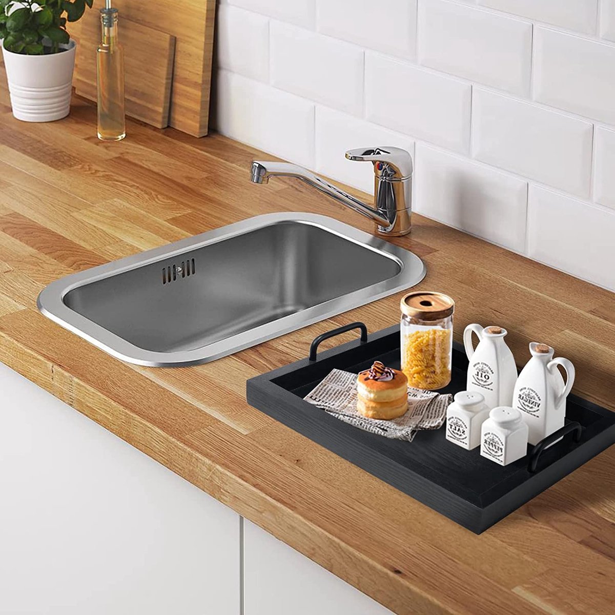 BIGLUFU Dienblad dienblad, houten dienblad, decoratie, groot voor ...