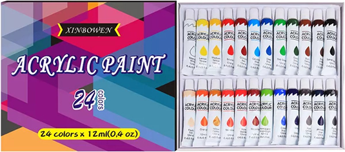 Acrylverf - Set van 24 kleuren - Acrylverfset - Verf - Verfset - Verven ...