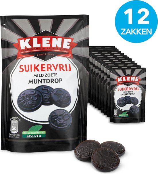 Klene Muntdrop - mild zoet - suikervrij - 100g x 12 | bol