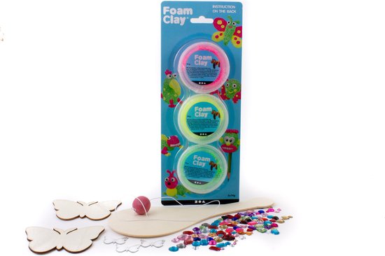 Knutselen paddel balspel pakket foam clay batje met bal vlinders ...