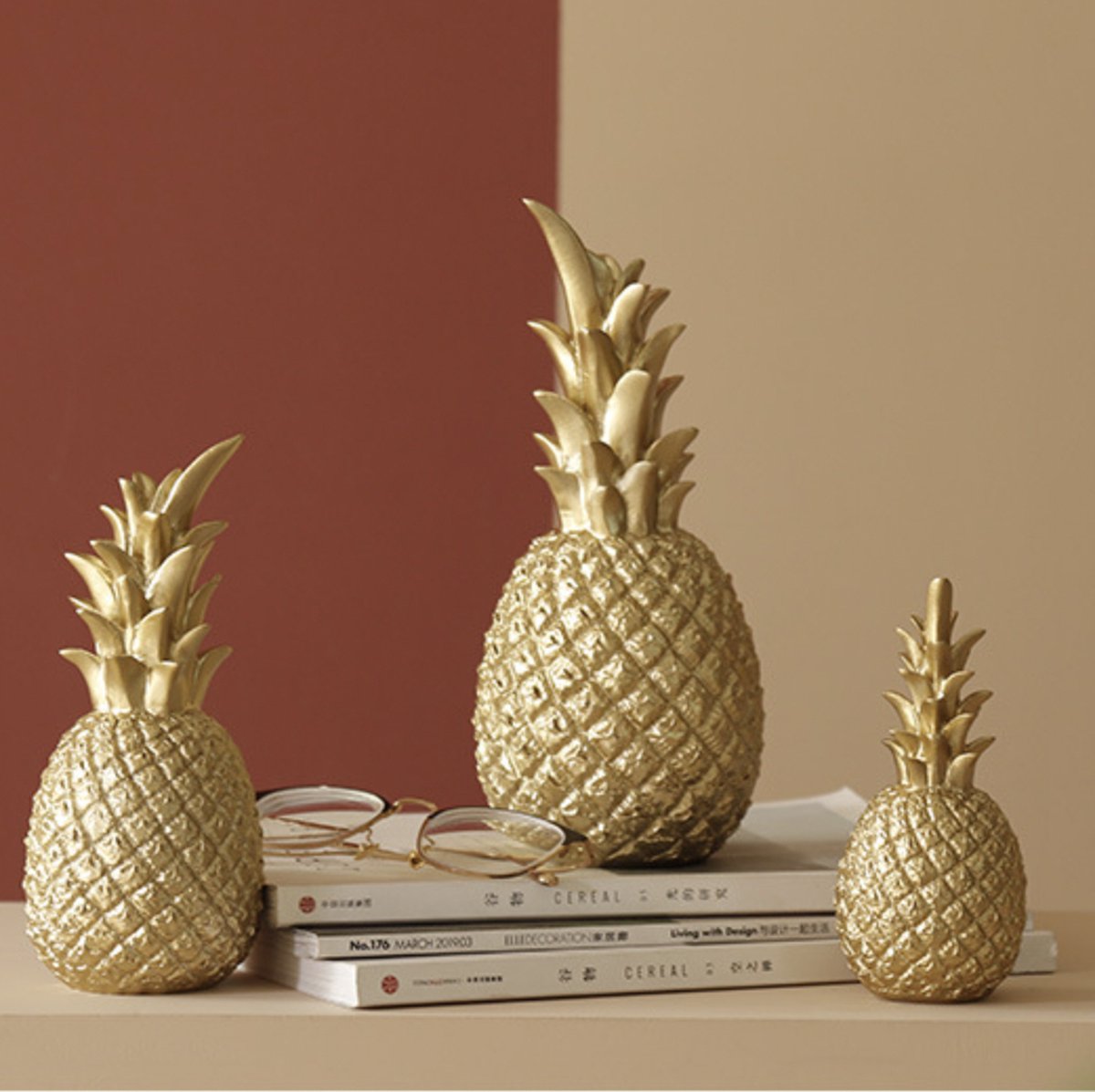 MIRO Ananas Decoratie - Ananas Beeld - Set van 3 - Goud | bol.com