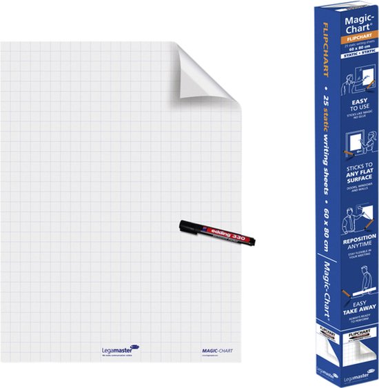 Magic-chart legamaster whiteboard 60x80cm ruit | Rol a 25 vel | 4 stuks ...