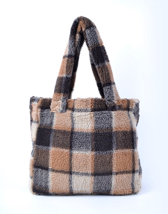 Giuliano teddy shopper geruit - camel - made in Italy | bol.com