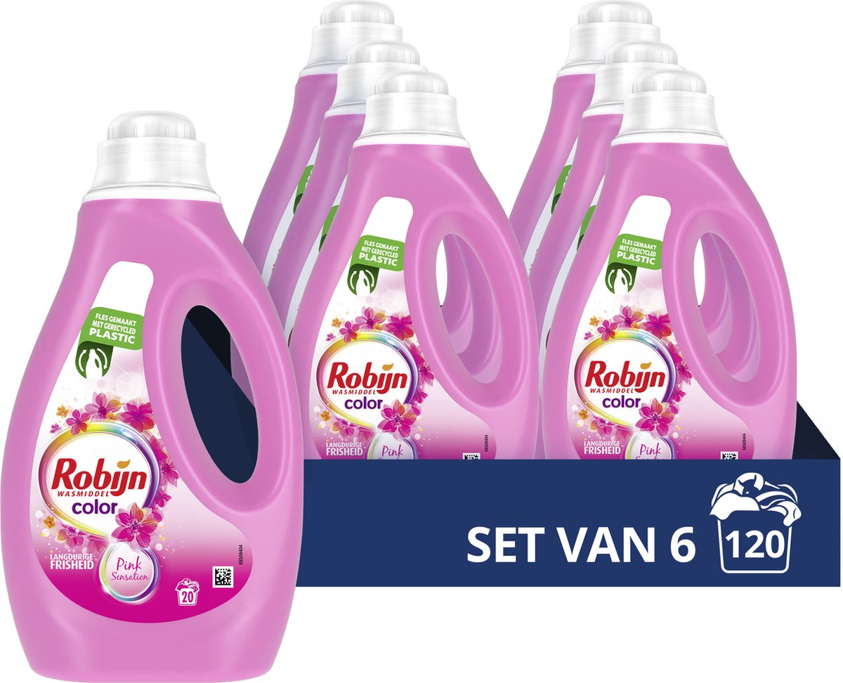 Robijn Color Pink Sensation Vloeibaar Wasmiddel - 6 x 20 wasbeurten ...