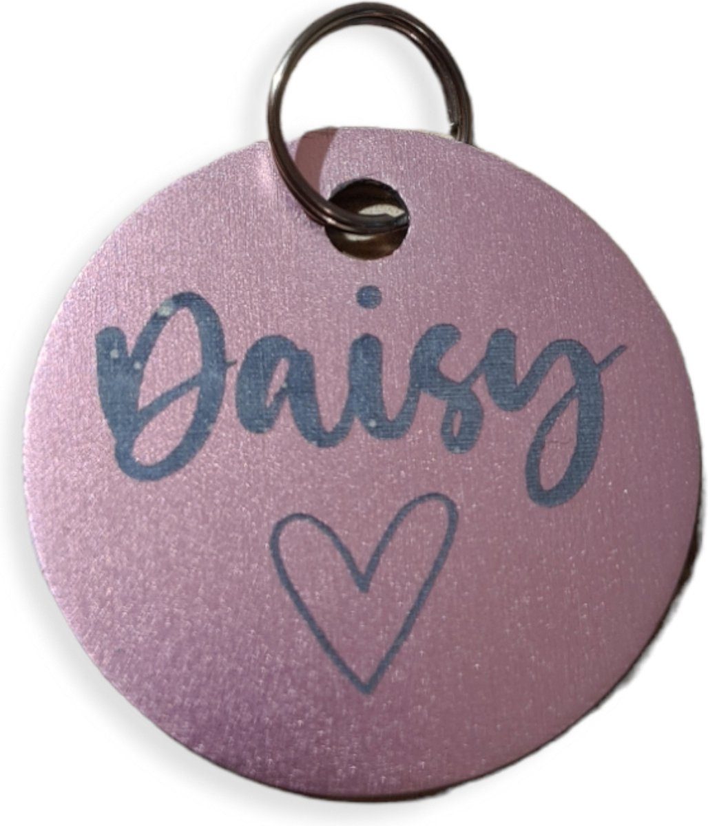 Hondenpenning rond | Roze | Aluminium | Diameter 3 cm | Inclusief naam ...
