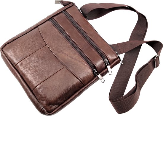 Donkerbruin Schoudertas - Echt Leer - Leren Crossbody Tas Unisex ...