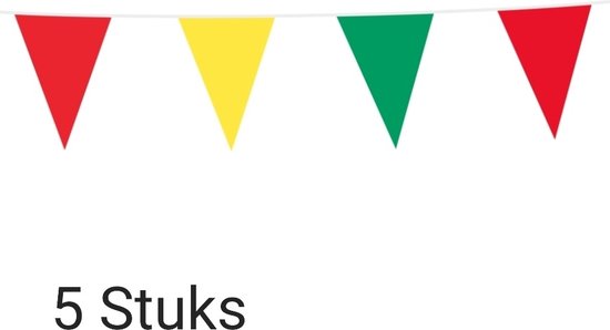 5 Stuks Vlaggenlijn Rood/ Geel/ Groen, 50 meter, Carnaval, Themafeest ...