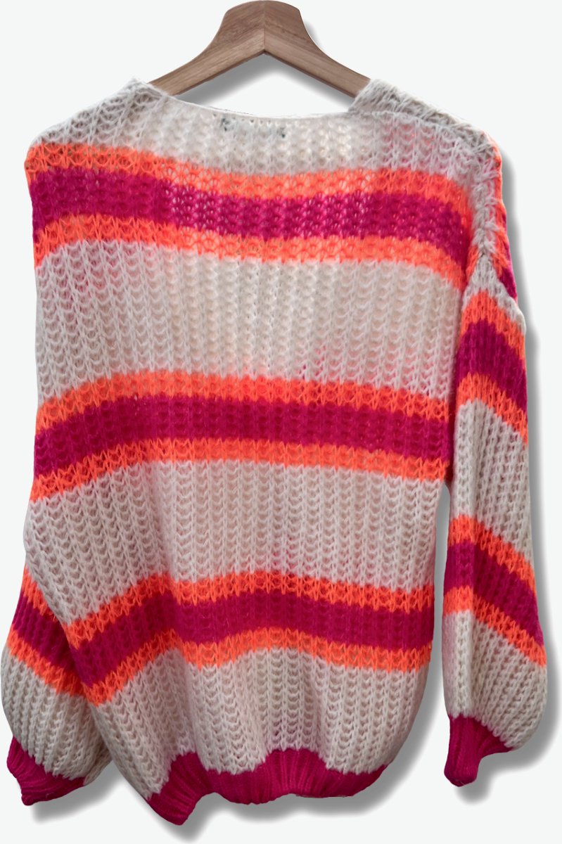 Lundholm Vest Dames gebroken wit oranje roze gestreept - gebreide ...