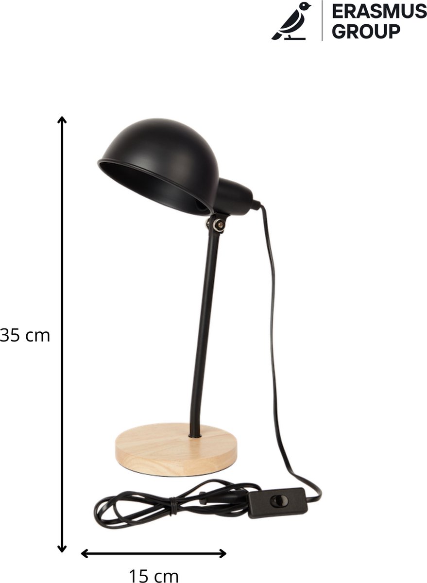 Erasmus - Luxe Bureaulamp - Industrieel & Modern - Zwart - Hout - 15 x ...