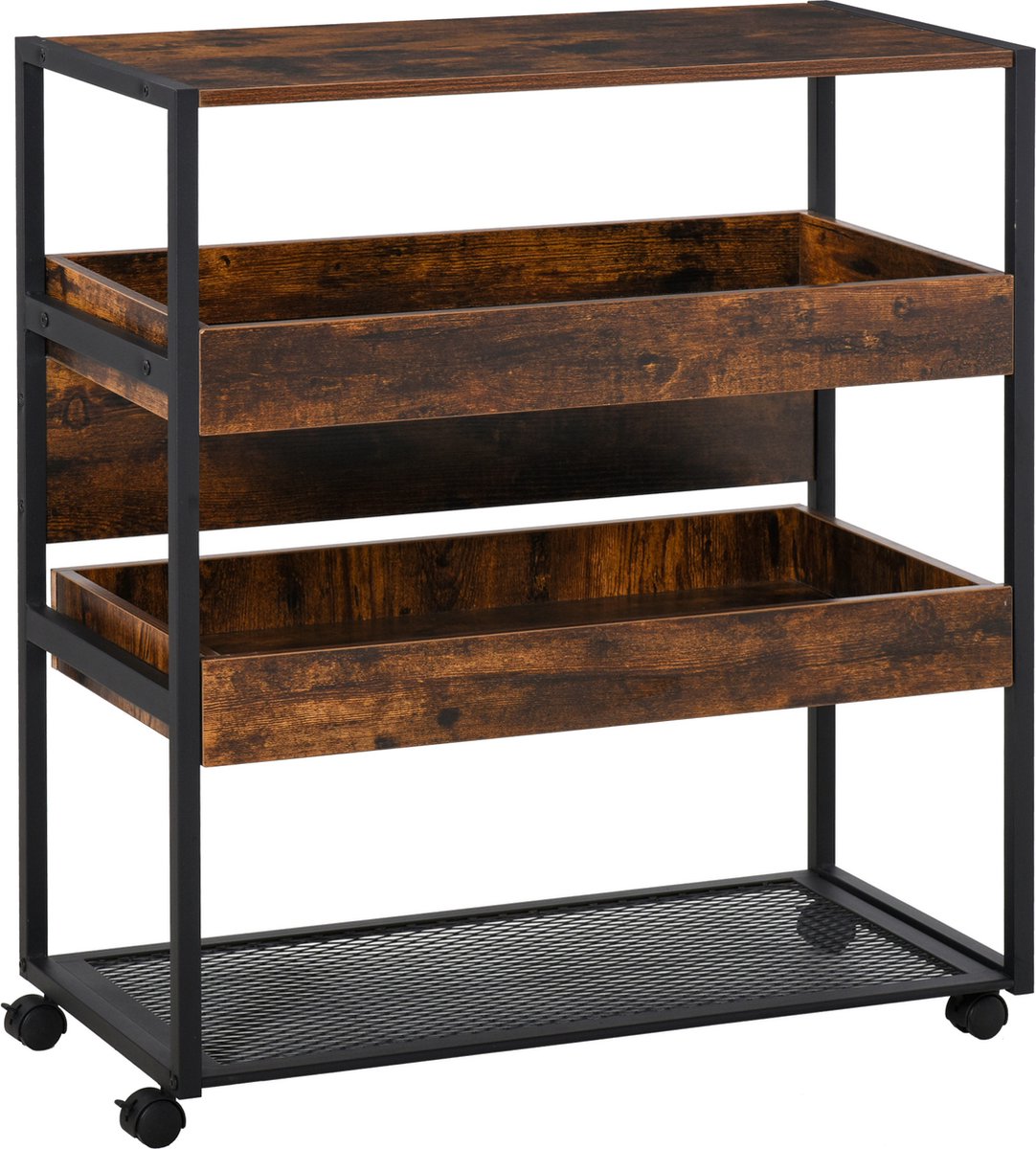 HOMCOM Keukentrolley serveerwagen 3-laags industrieel design bruin 80 x ...