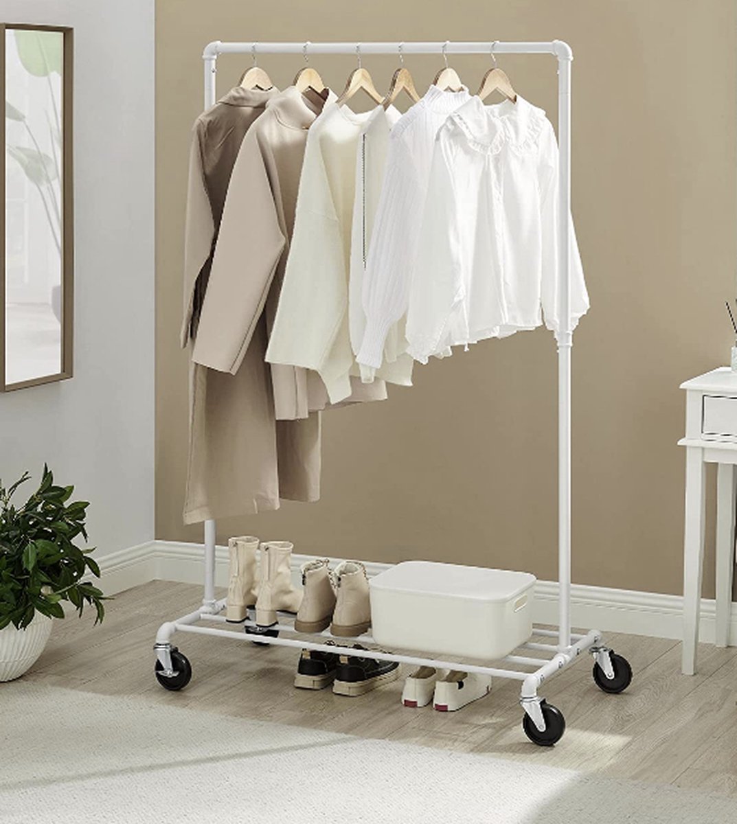 MIRA Home - Kledingrek op wieltjes - Kledingrek metaal - Wit ...