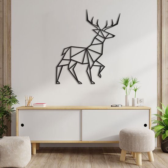Geometrische Wanddecoratie - Hert - Hout - Wall Art - Muurdecoratie ...