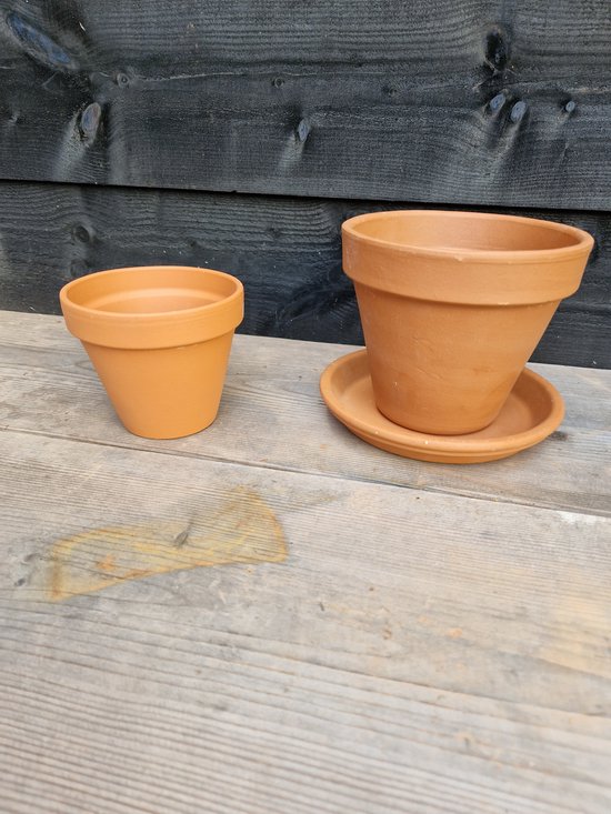 terracotta potten set bestaand uit 2 potten 11 en 17 cm en schotel 17,7 ...