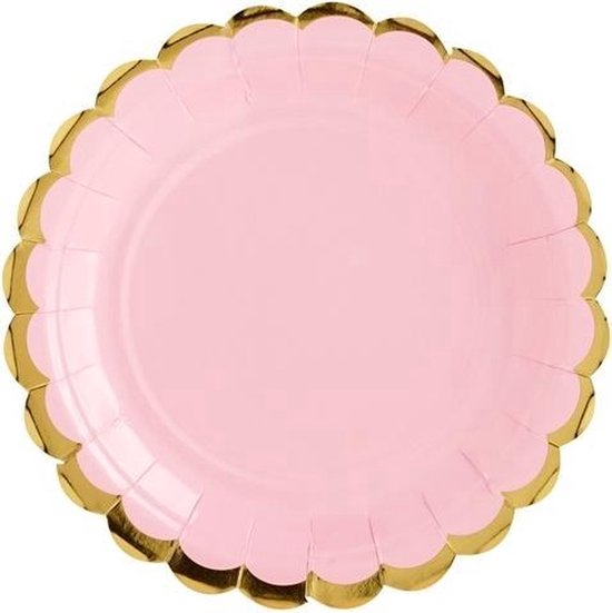 36 roze bordjes met gouden rand - kartonnen - bordjes - roze - goud ...