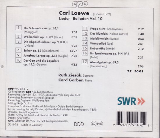 Lieder Und Balladen Vol. 10 - Carl Loewe - Ruth Ziesak, Cord Garben, Ruth Ziesak, Cord... | bol