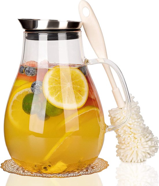CNNIK Glazen karaf, 2 liter, borosilicaatglas, waterkan, waterkaraf met ...