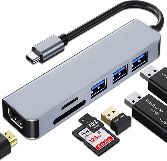 USB C Hub - USB C Adapter - USB C Hub HDMI 2.1 4K Ultra HD - USB 3.0 naar USB C - SD... | bol