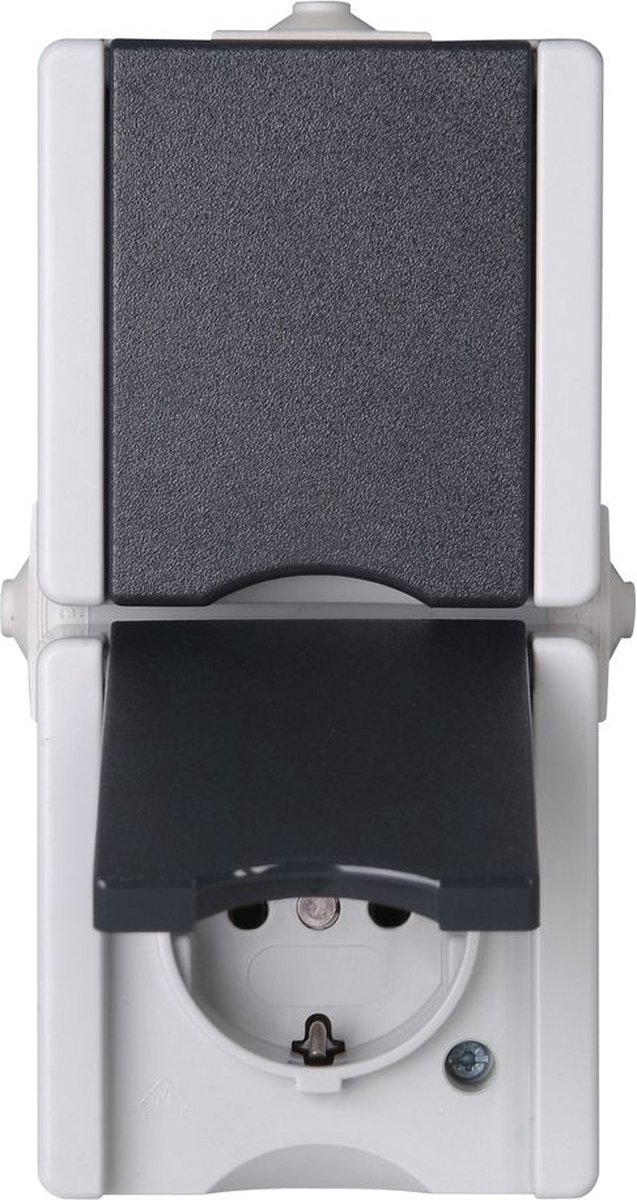 Baseline Stopcontact IP44 - Geaard - 2-Voudig - Verticaal - Grijs | bol