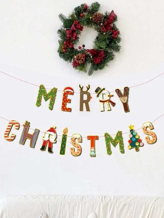 Vrolijke Slinger Kerst – Merry Christmas Groen – Kerstboom - Vlag ...