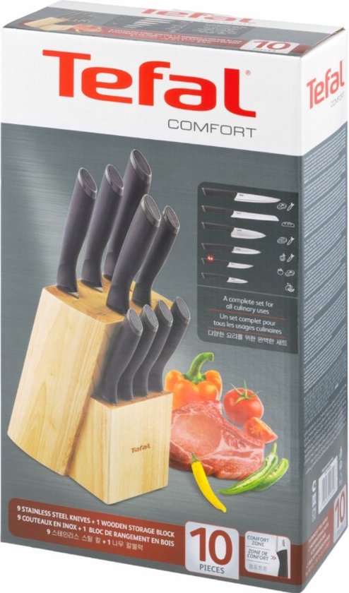 Ensemble de couteaux Tefal Comfort - 10 pièces - Incl. bloc de couteaux ...