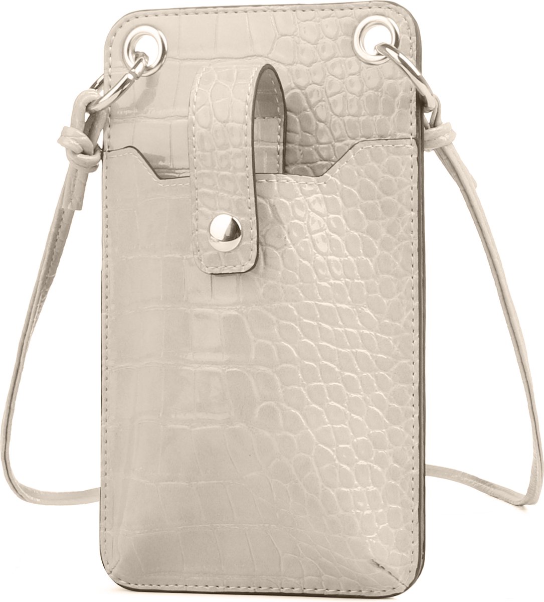 Tasje voor telefoon met koort, suede/creme kleur. Leaderlook, glans ...