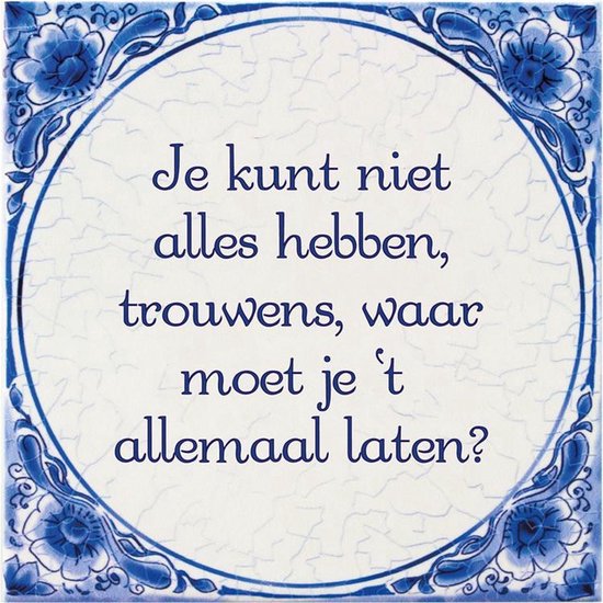 Spreukentegel - Niet Alles Hebben - 15 Cm - Keramiek - Blauw - Delfts | bol.com