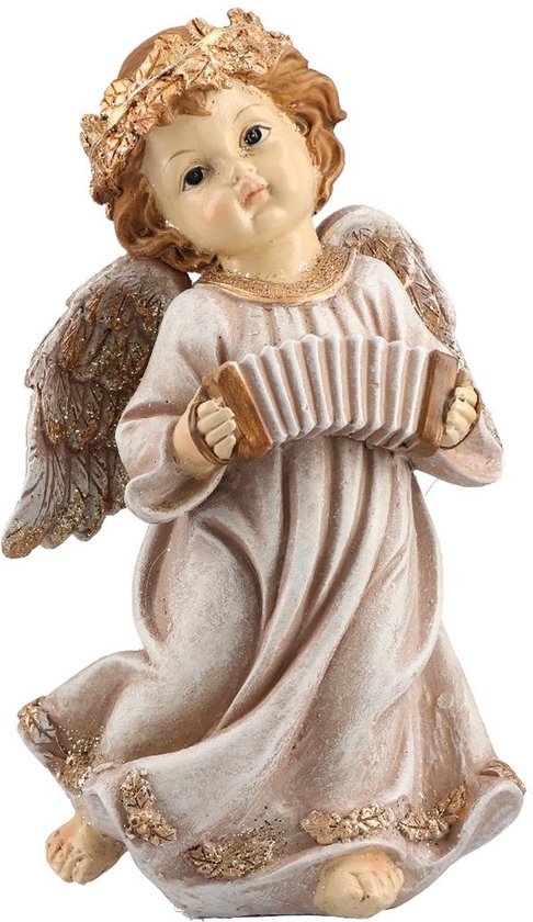 Kerstfiguur - Engel - Wit - Goud - Met LED verlichting - Polyresin ...