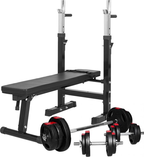 Gorilla Sports Halterbank + 70 kg Halterset - Gripper Kunststof | bol