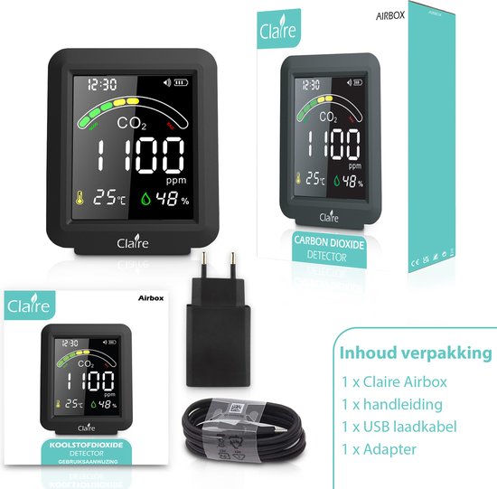 Claire Airbox CO2 meter - Luchtkwaliteitsmeter met hygrometer en ...