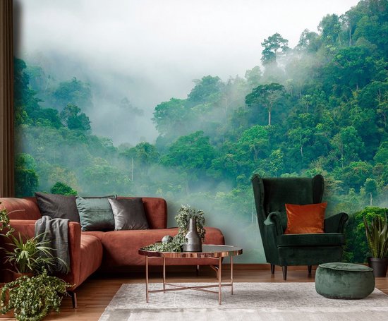 Fotobehangkoning - Regenwoud - Bos in de Mist Vliesbehang - Behang ...