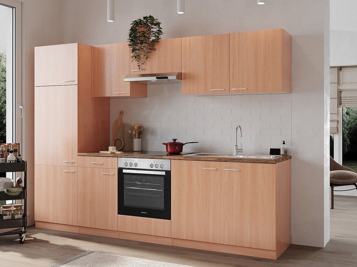 Keukenblok 270 cm - complete keuken met apparatuur Beuken - Moderne ...