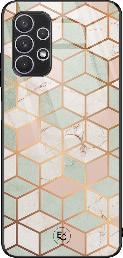 Hoesje geschikt voor Samsung Galaxy A32 5G - Pastel kubus - Hard Case Zwart - Print -... | bol