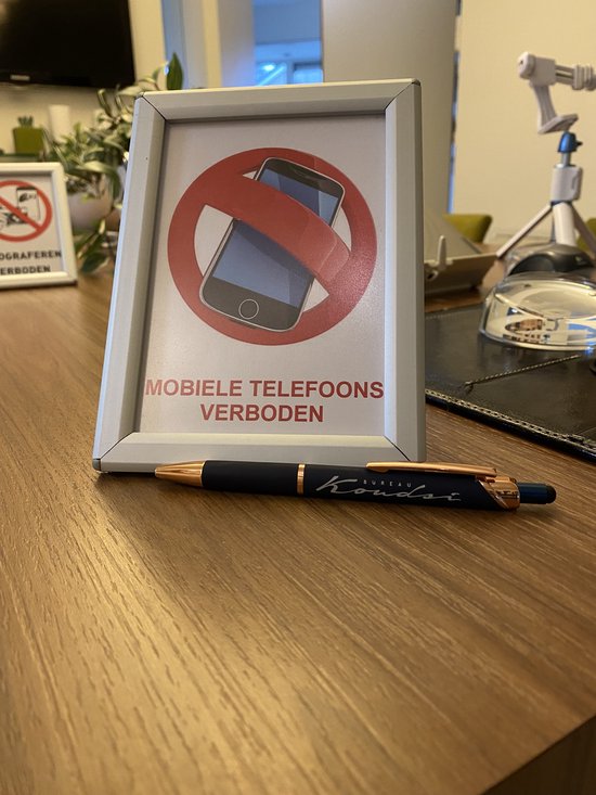 "Mobiele Telefoon verboden" bord met tekst, aluminium click lijst, tafel en muur model | bol