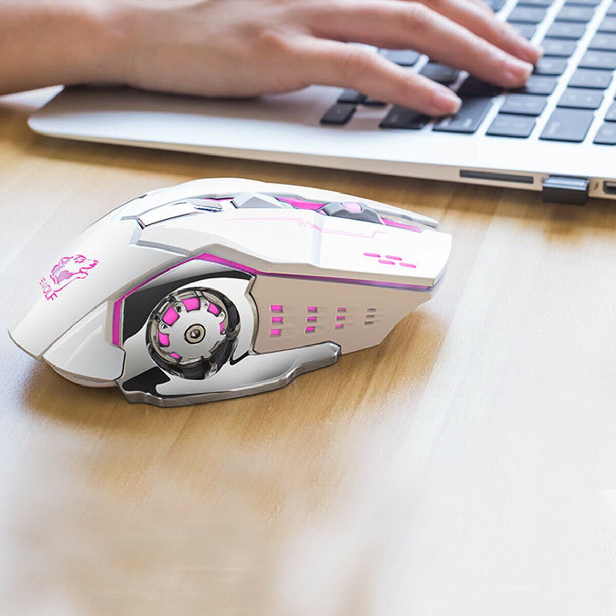 Draadloos gaming muis, ergonomisch ontwerp, stille klik, lichtgevende ...