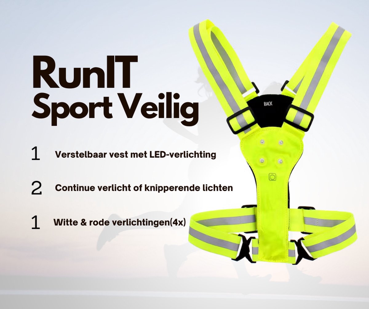 RunIT - Hardloop verlichting - LED Reflectieve vest - ReflectiveSport ...