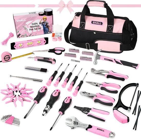 SHALL Roze gereedschapsset, 246-delige home tool kit voor vrouwen ...