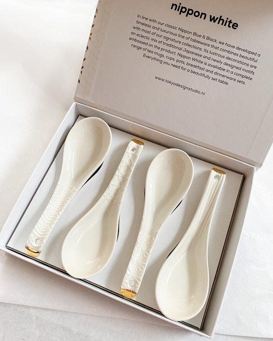 Tokyo Design Studio - Nippon White - Goude Rand Lepelset 4stuks Wit ...