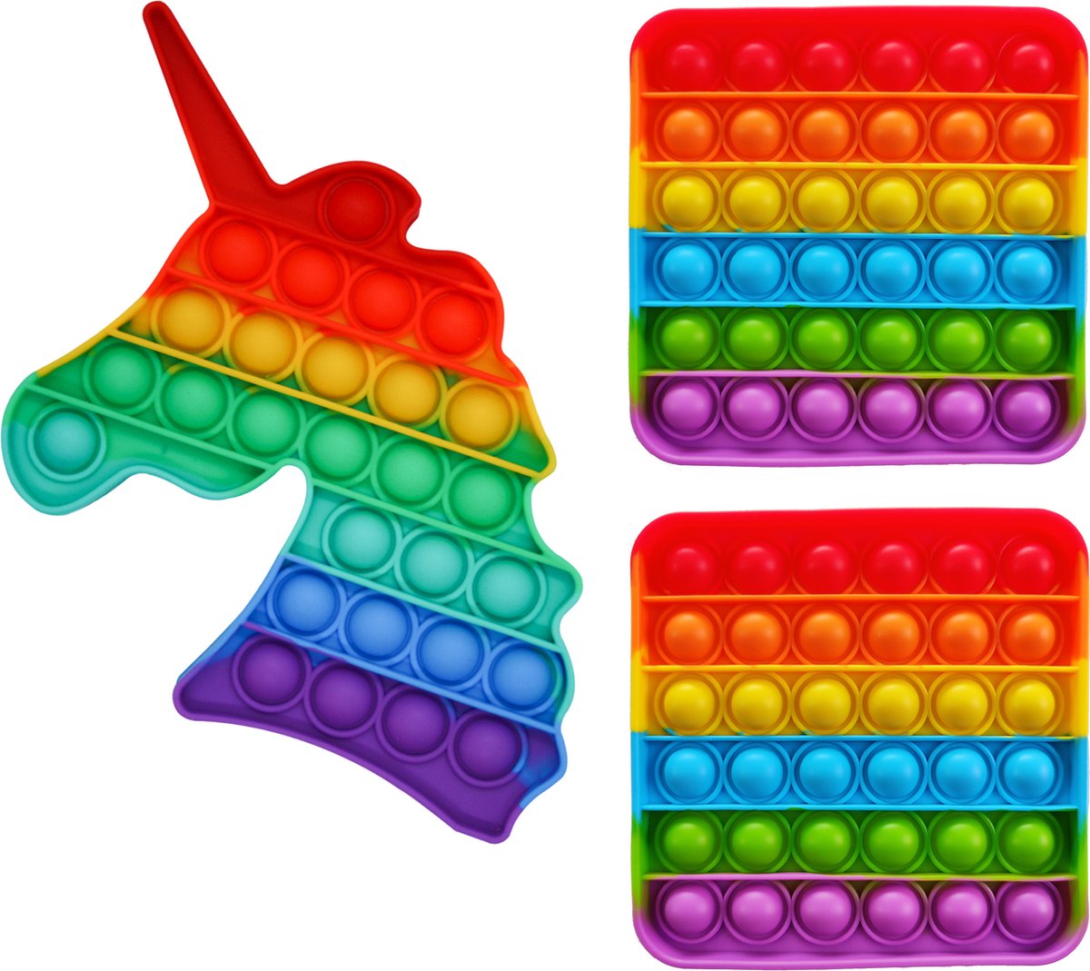 LUNITA - Pop it Fidget Toys - 1x Einhorn en 2x Vierkant figuren - Anti ...