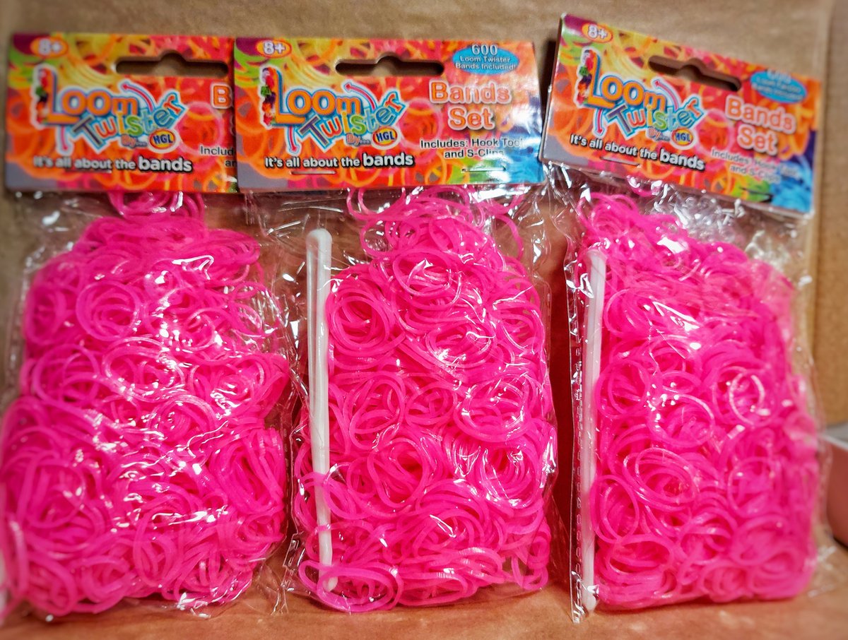 3 sets Loombandjes Loom Twister neon roze 3 x 600 bandjes inclusief ...
