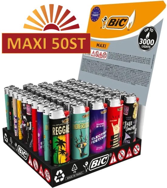 BIC maxi aansteker J26 Design Music Styles 50 stuks in Display | bol.com