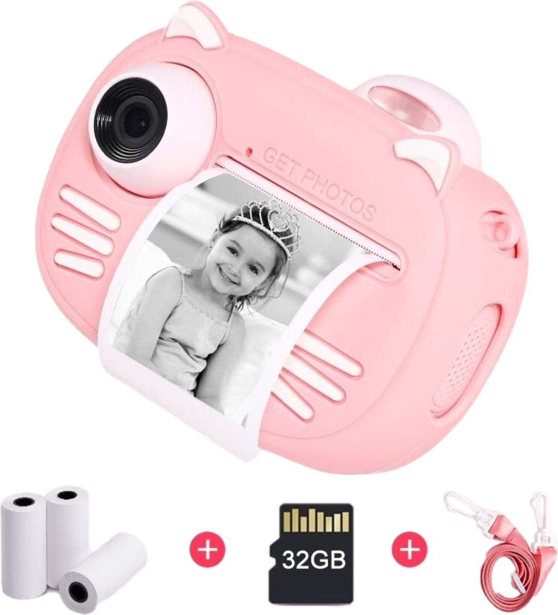 Digitale Kindercamera Minibear Instant Print - 40MP - Roze - Kinder ...