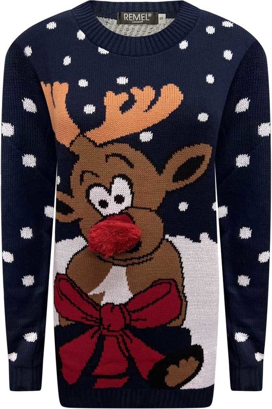 Kersttrui Rendier 3d Neus Cadeau Blauw - Dames Maat M | bol.com